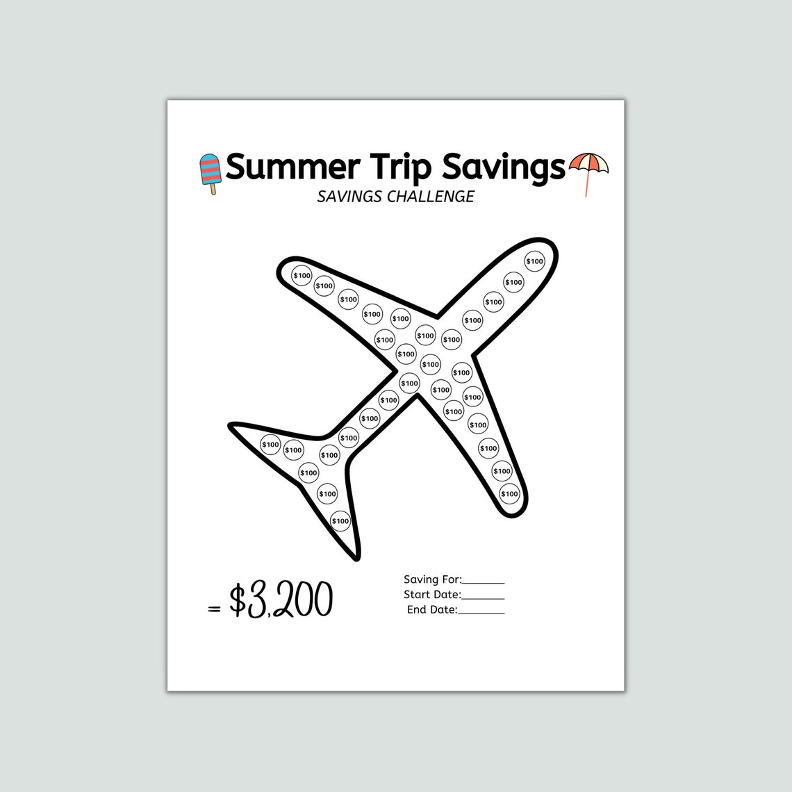 Summer Savings Challenge Printable Savings Tracker Savings | Etsy