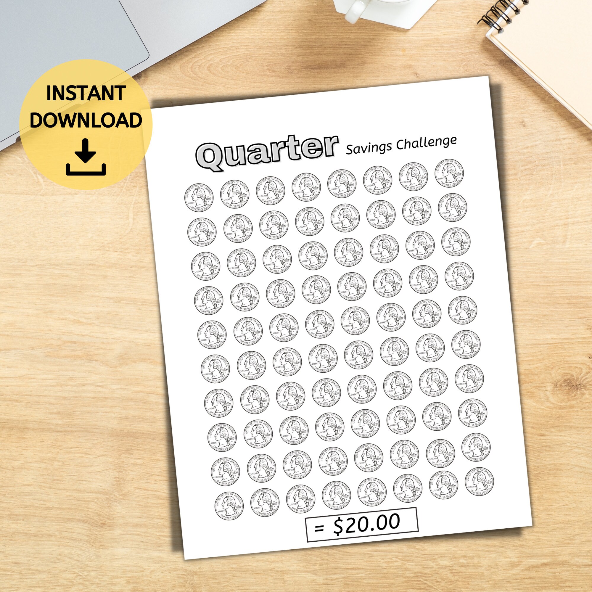 Quarter Savings Challenge Printable Savings Challenge | Etsy Canada