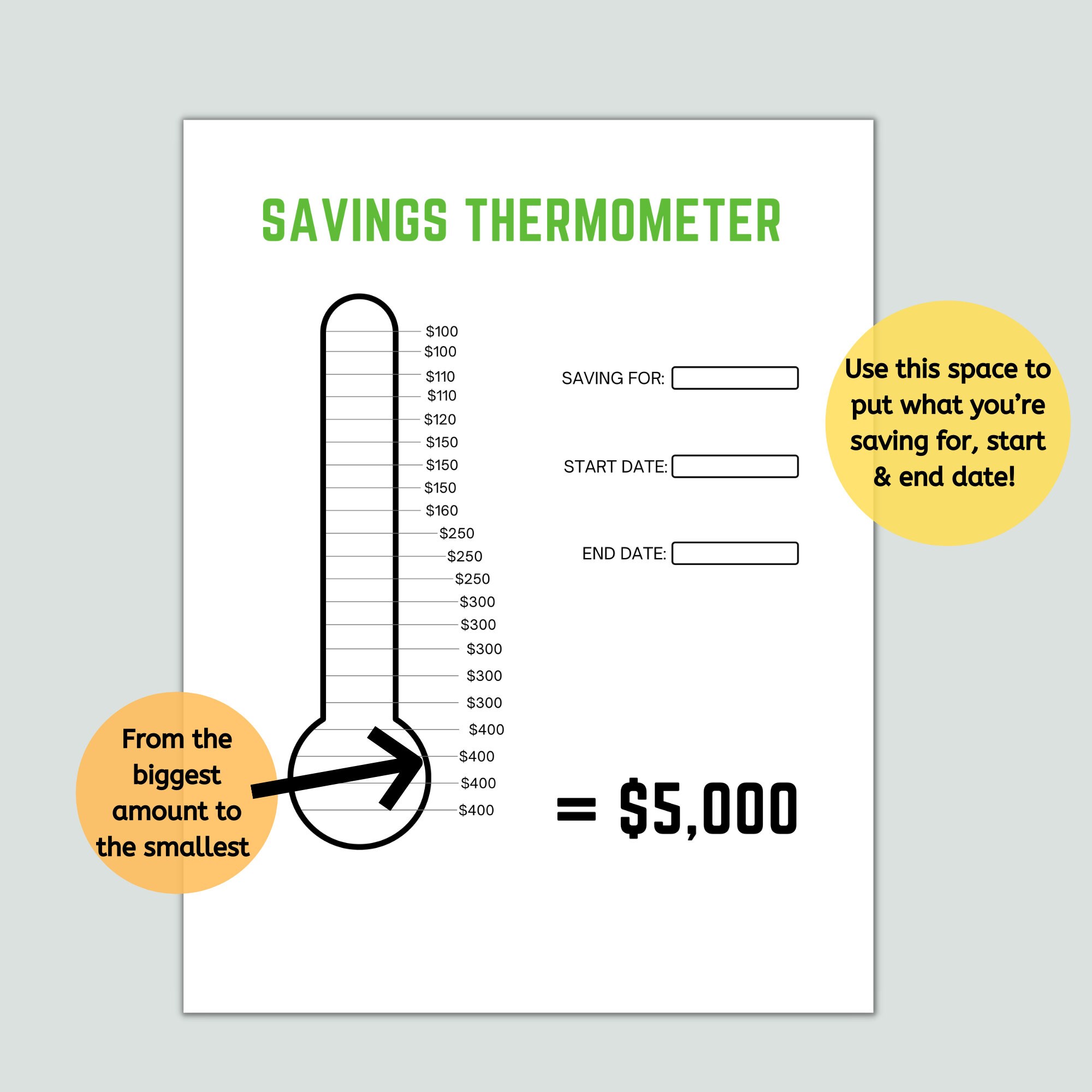 Savings Thermometer Printable Thermometer Savings Tracker - Etsy