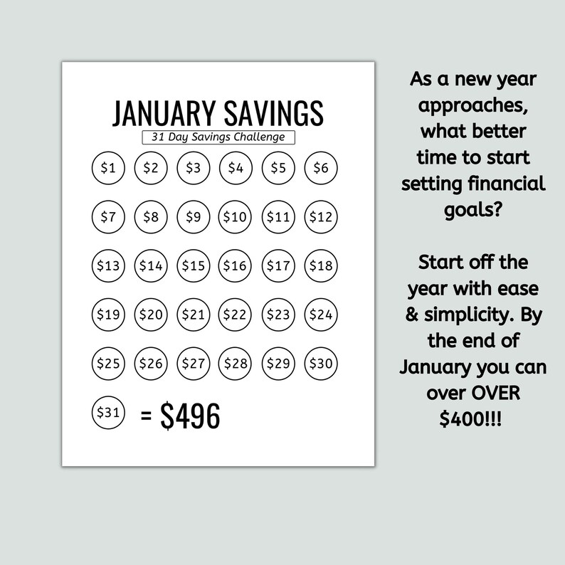 January Savings Challenge Printable, Savings, Savings Tracker, Money ...
