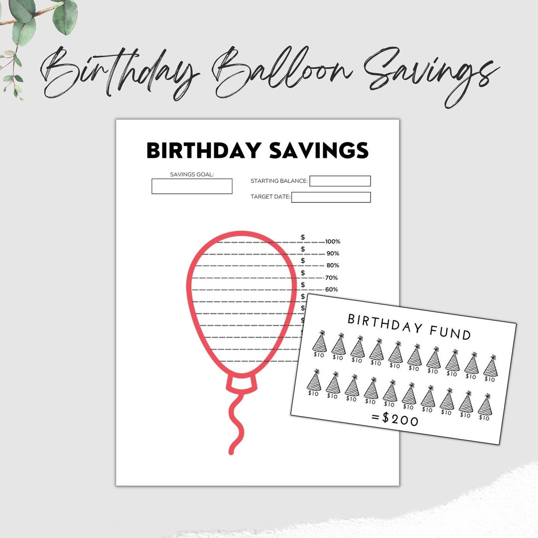 Birthday Balloon Savings , Birthday Fund Printable, Savings Tracker ...