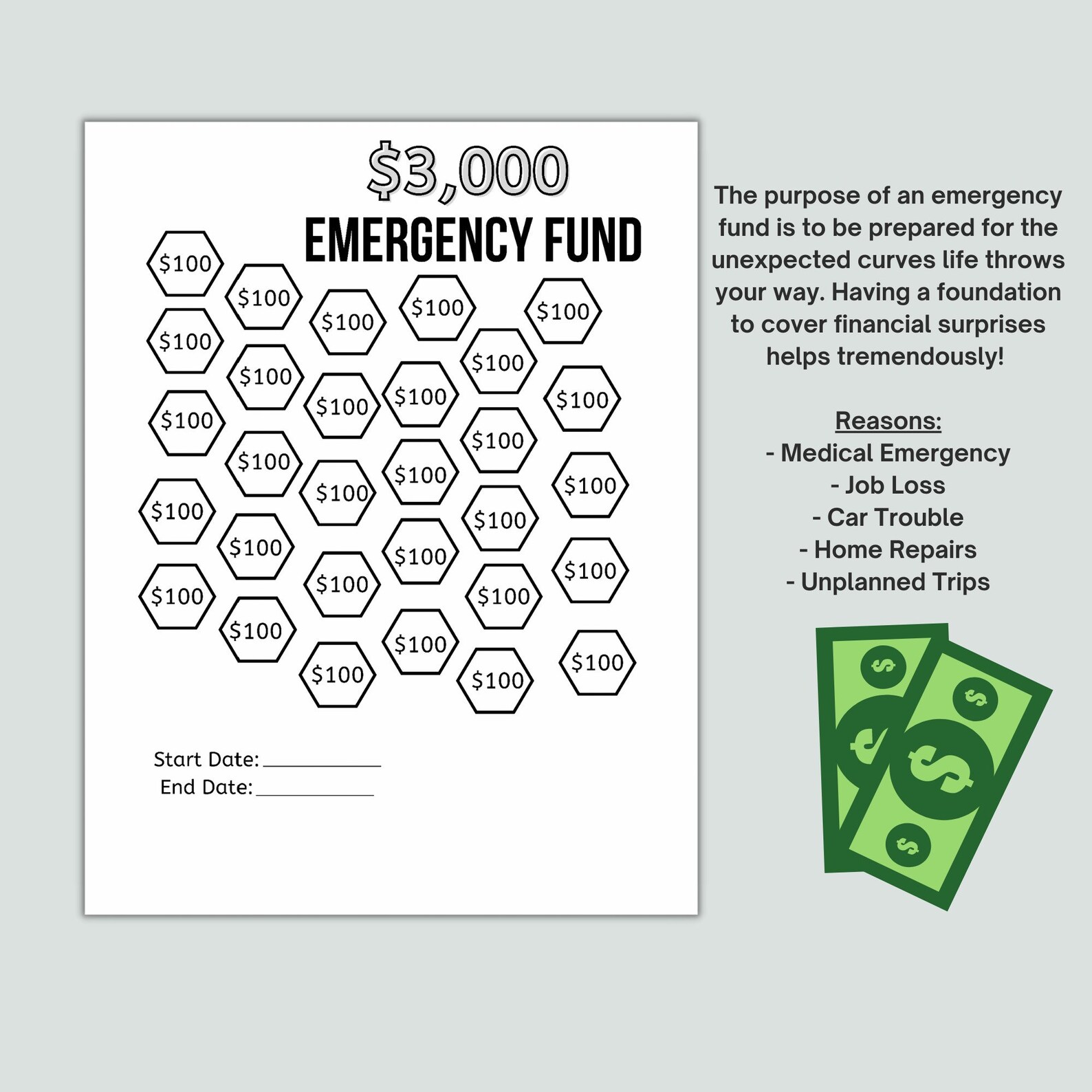Emergency Fund Savings Challenge Printable Money Saving - Etsy Ireland
