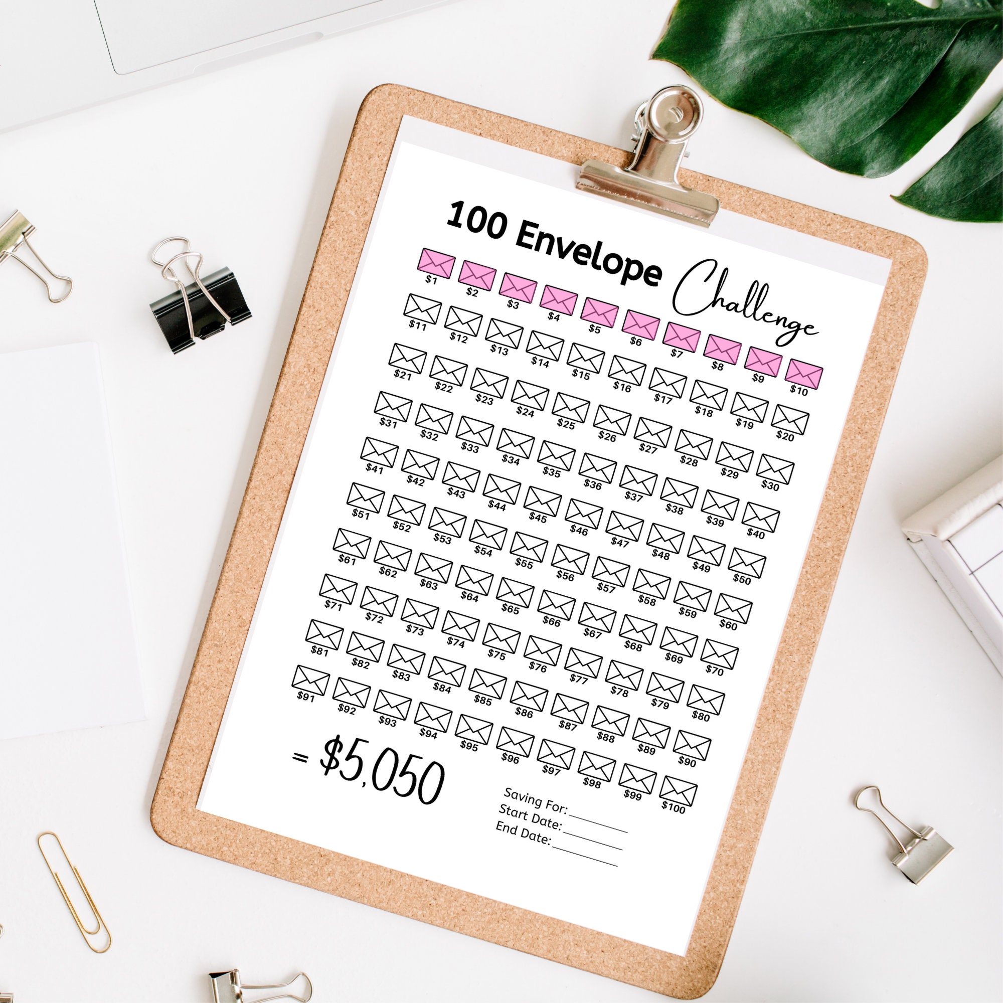100 Envelope Savings Challenge Free Printable