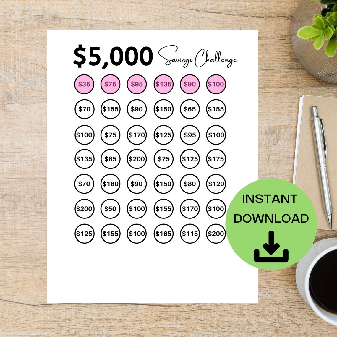 5k Savings Challenge Printable 5000 Savings Challenge Etsy
