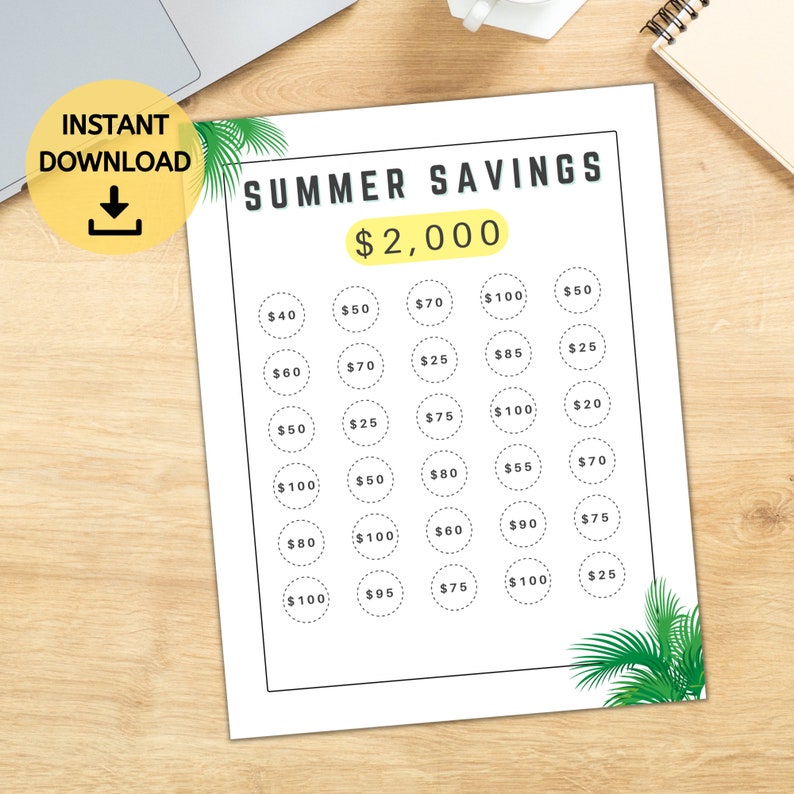 Summer Savings Printable Savings Challenge Challenger - Etsy