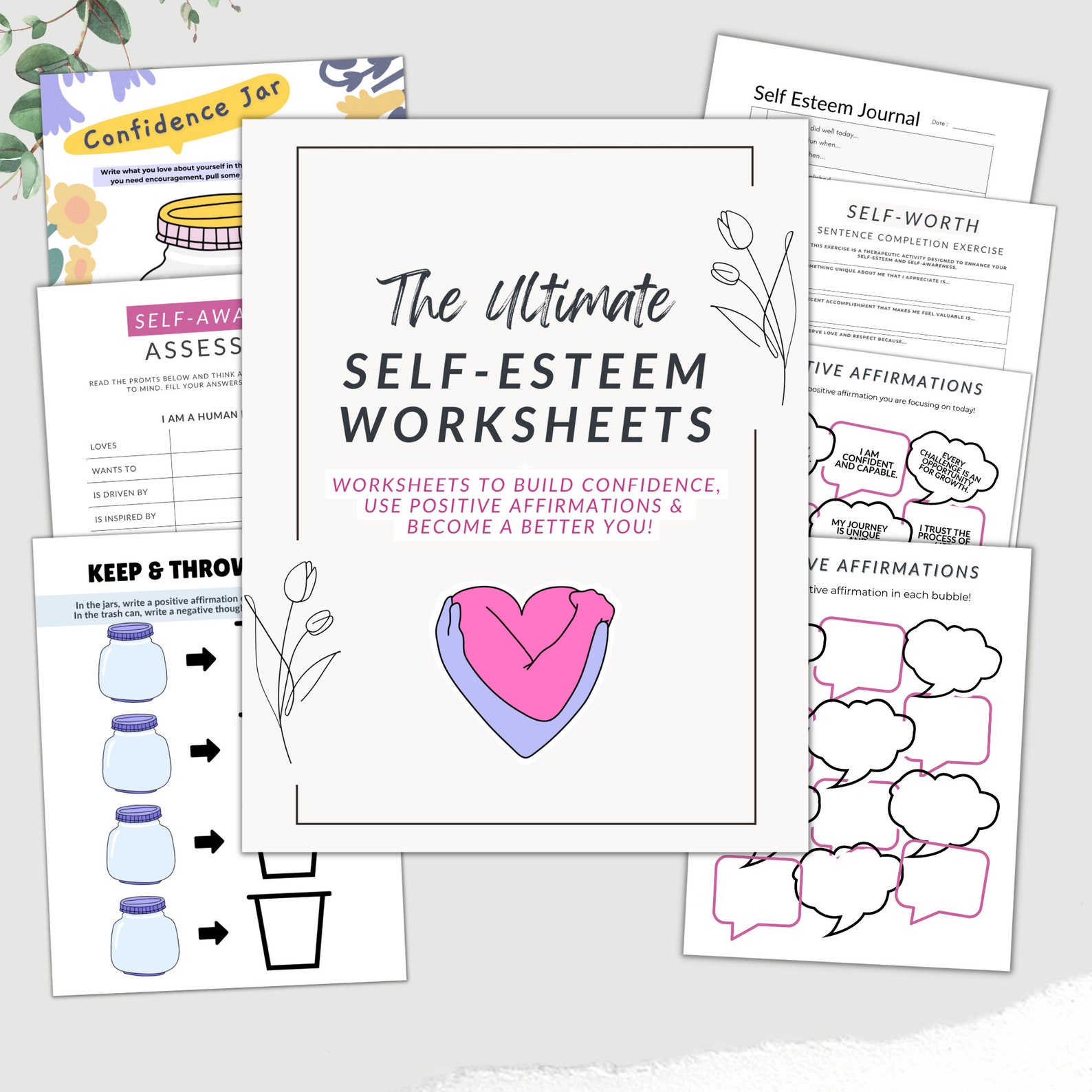 Self Esteem Worksheets, Self Love Planner, Therapy Planner, Self ...