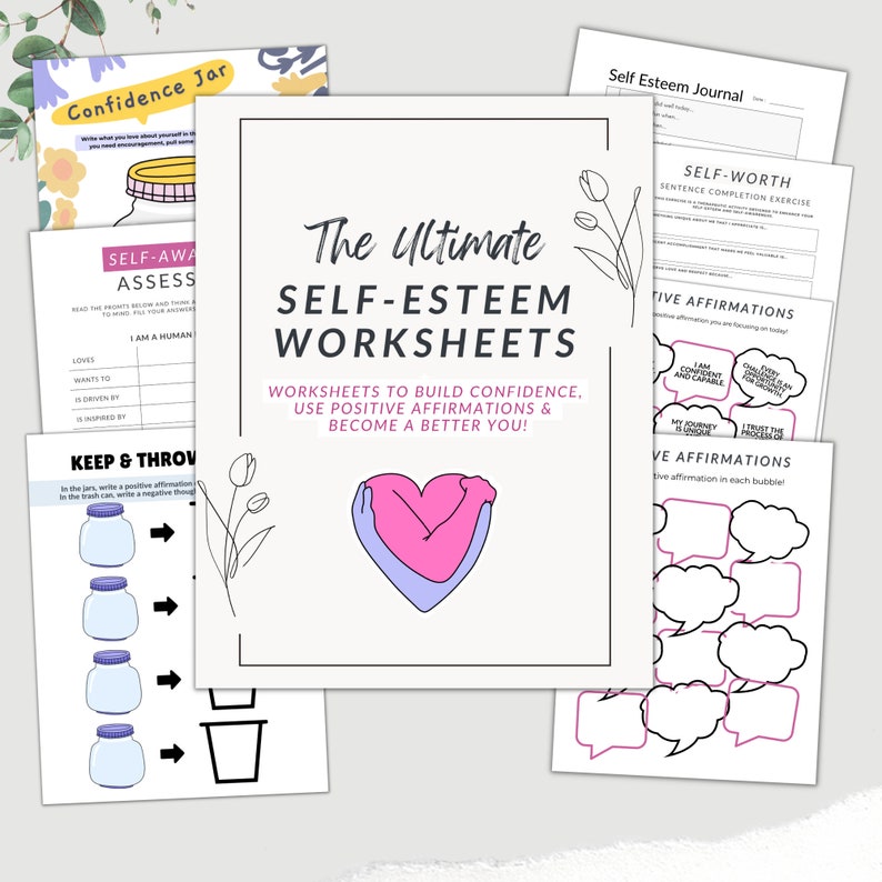Self Esteem Worksheets, Self Love Planner, Therapy Planner, Self ...