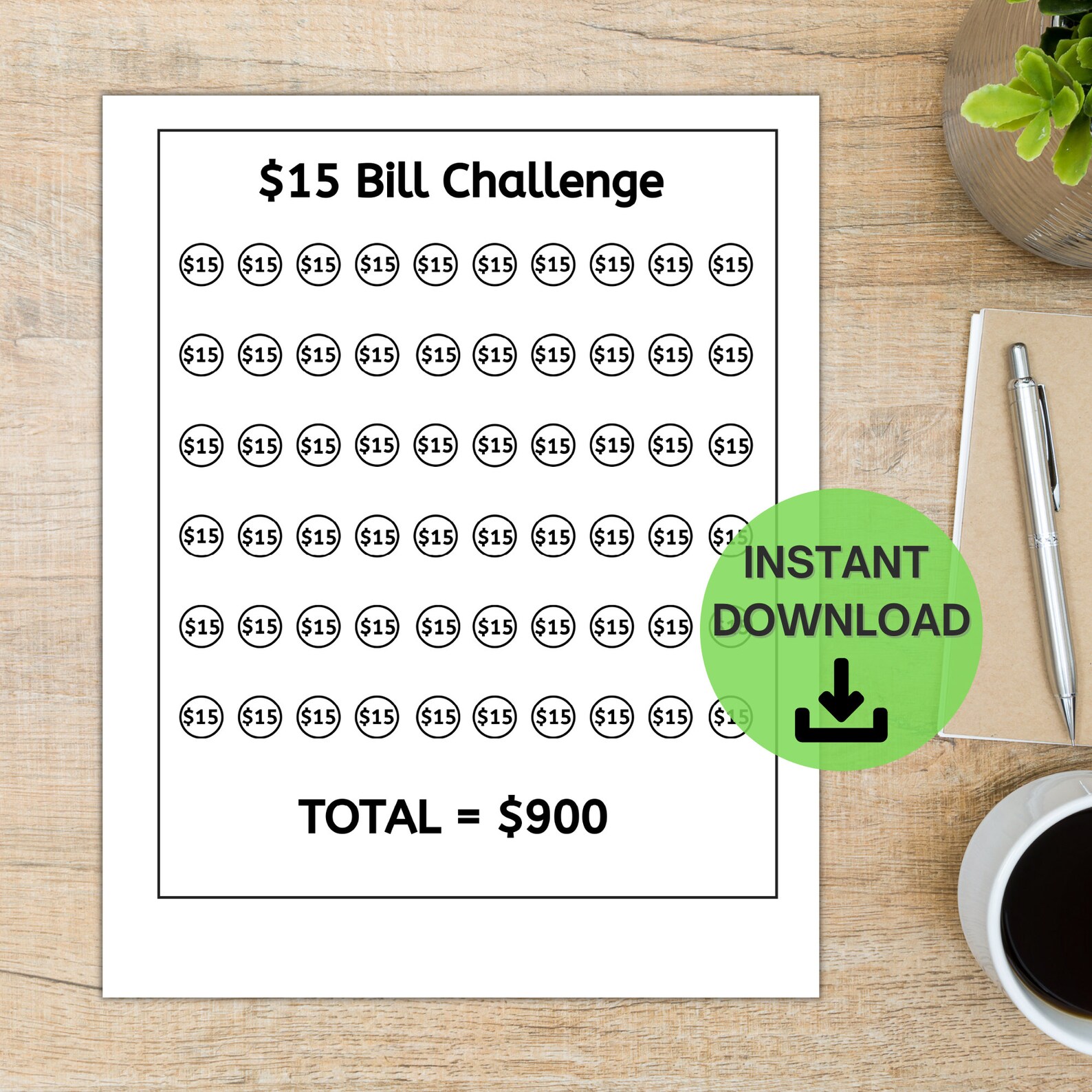 15 Dollar Bill Challenge Printable Money Saving Challenge - Etsy Canada