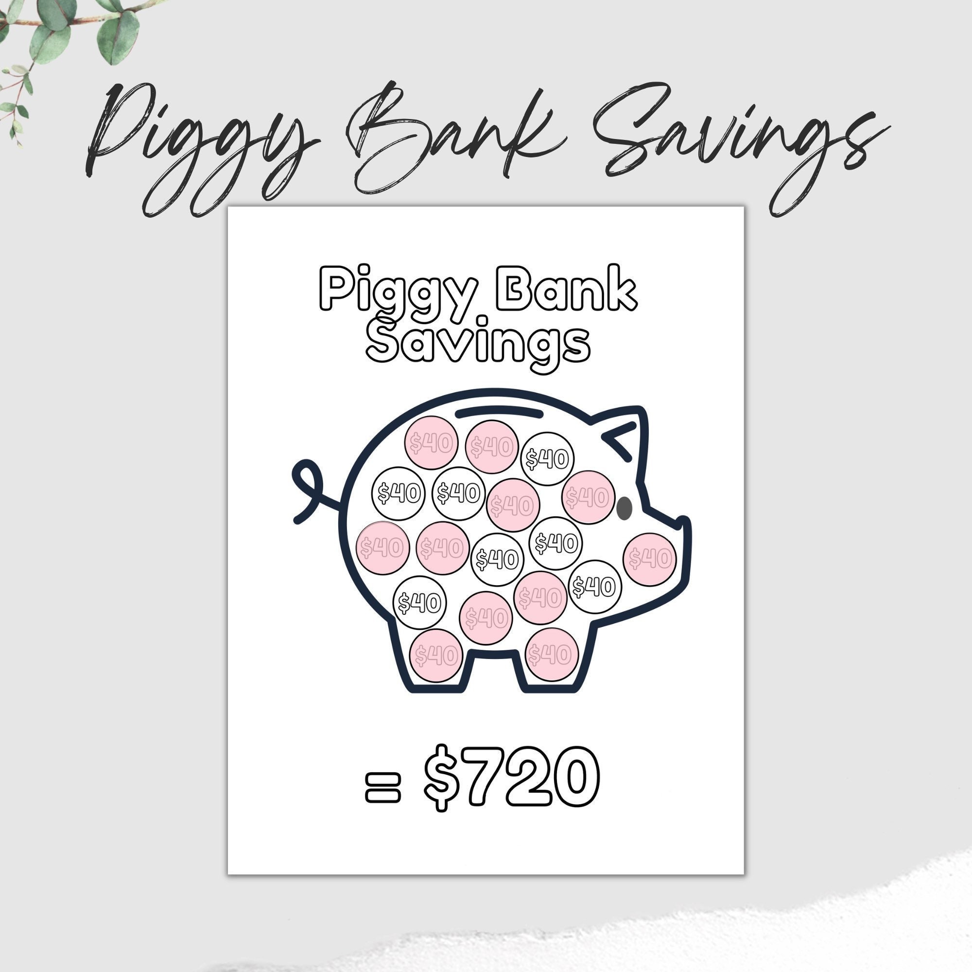 Piggy Bank Savings Tracker Printable, Money Savings Challenge Printable ...