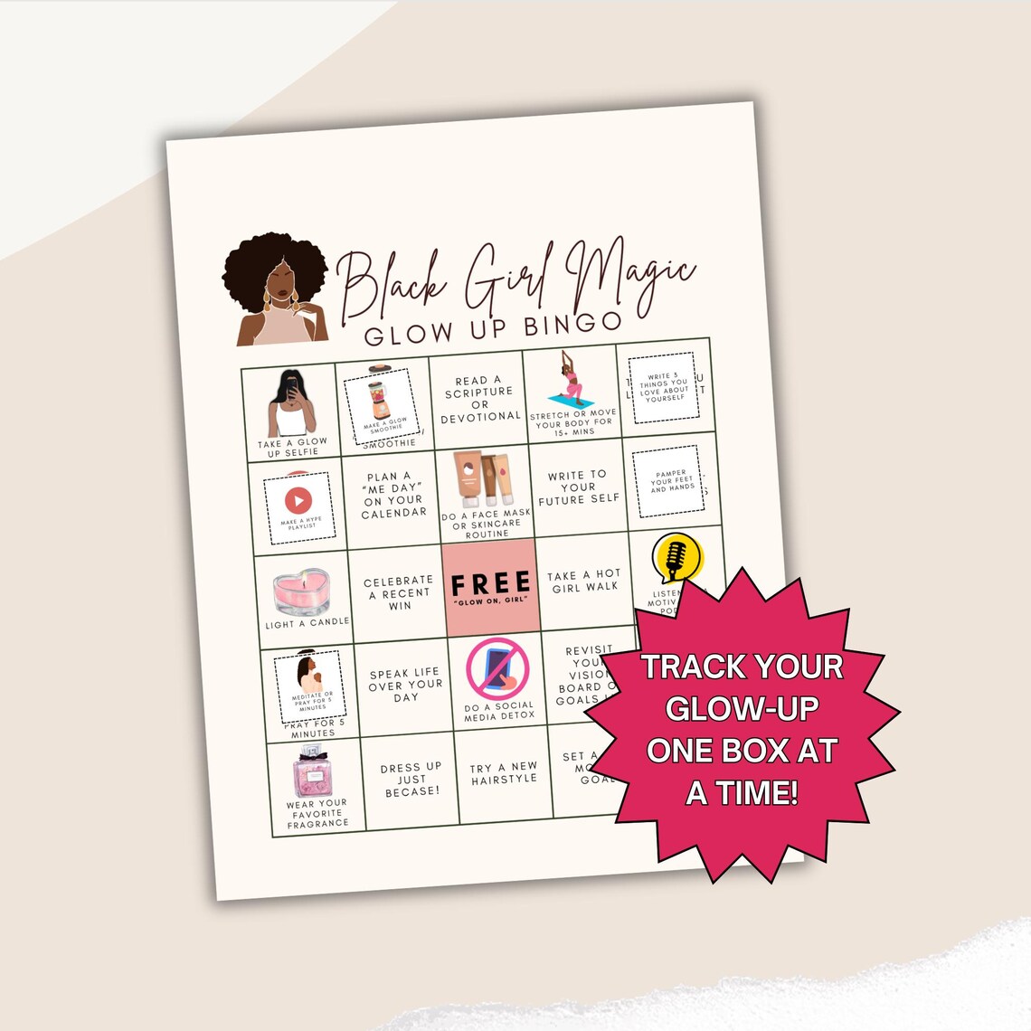 Glow-up Bingo, Self Care Bingo, 30 Self-care Bingo Cards, Self Care ...