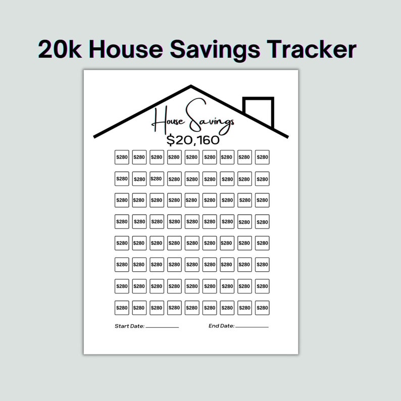 20k House Savings Challenge Printable House Savings Tracker - Etsy Canada