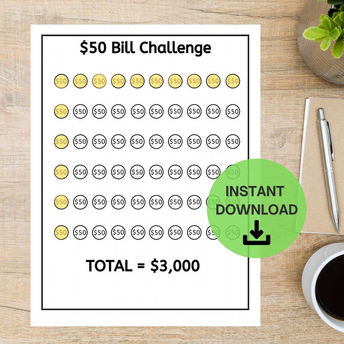 50 Dollar Bill Challenge Printable Money Saving Challenge - Etsy