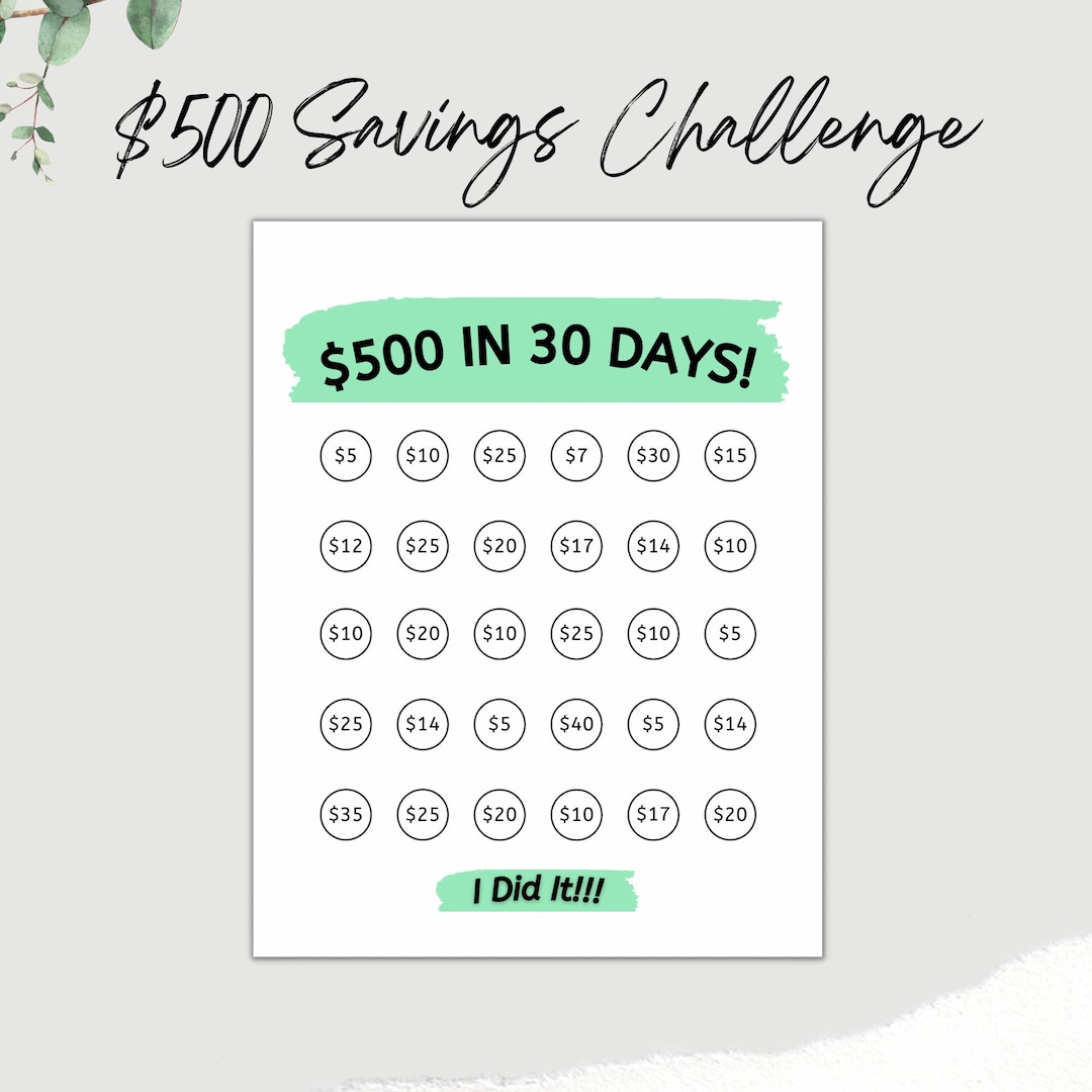 Buy 500 Money Savings Challenge Printable, Savings Tracker, Savings ...