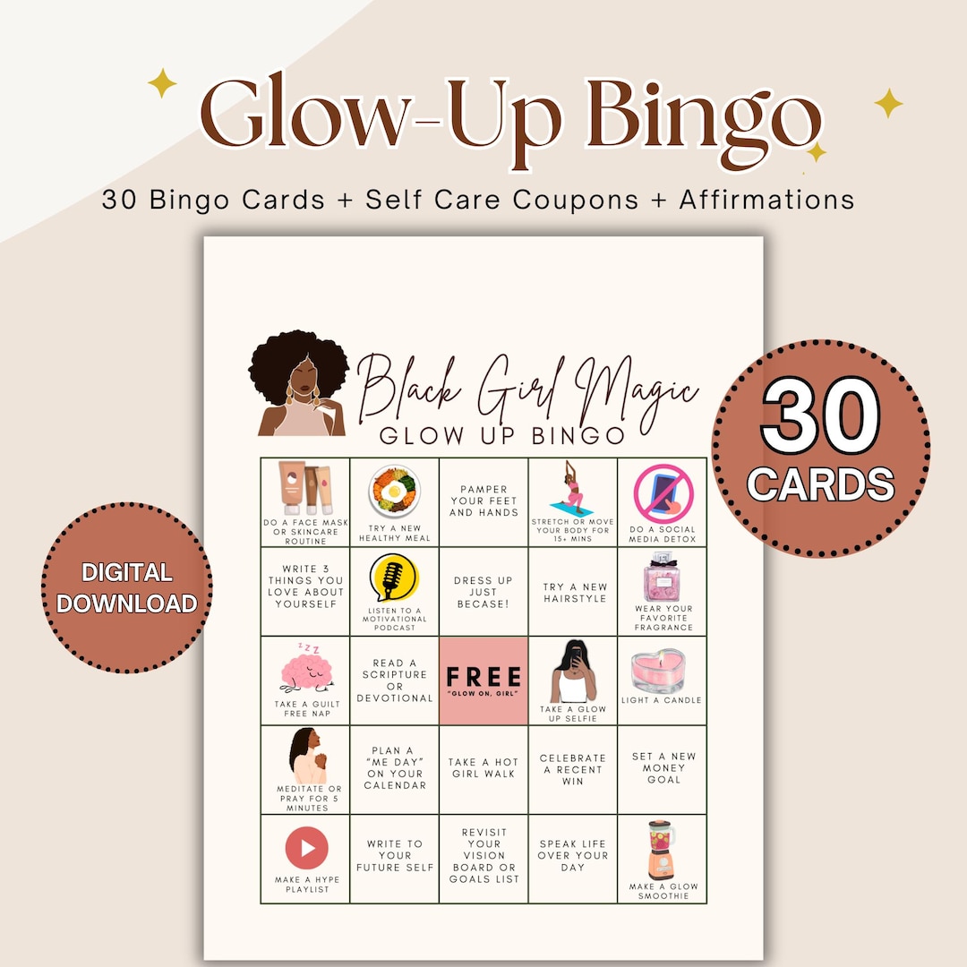 Glow-up Bingo, Self Care Bingo, 30 Self-care Bingo Cards, Self Care ...