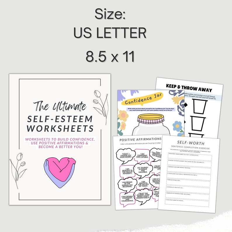 Self Esteem Worksheets, Self Love Planner, Therapy Planner, Self ...
