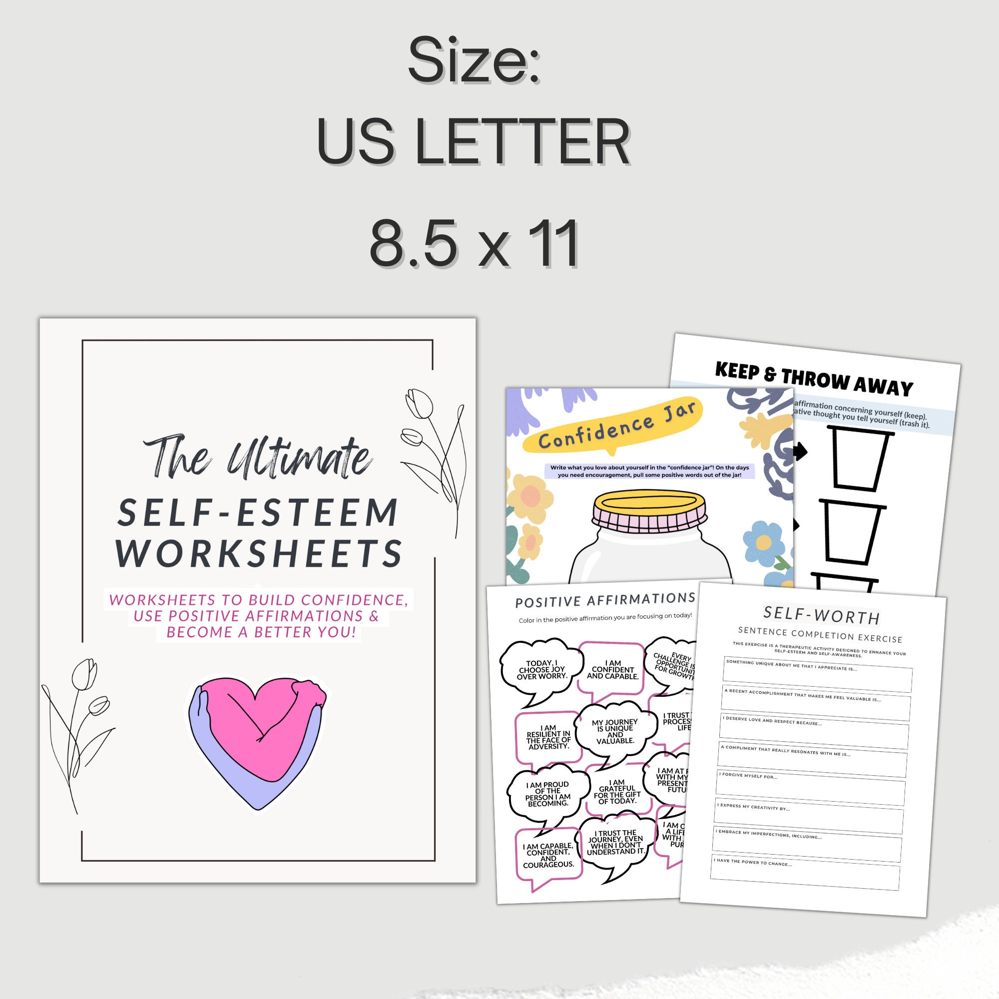 Self Esteem Worksheets, Self Love Planner, Therapy Planner, Self ...