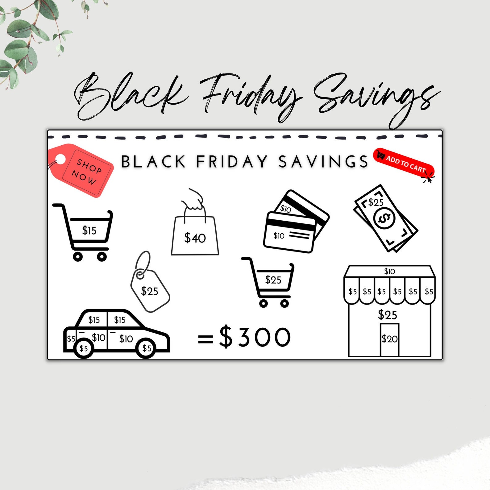 Black Friday Savings, Mini Savings Tracker, Cash Budgeting, Savings ...