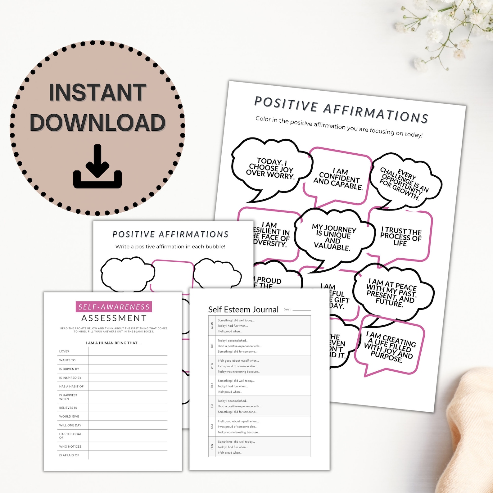 Self Esteem Worksheets, Self Love Planner, Therapy Planner, Self ...