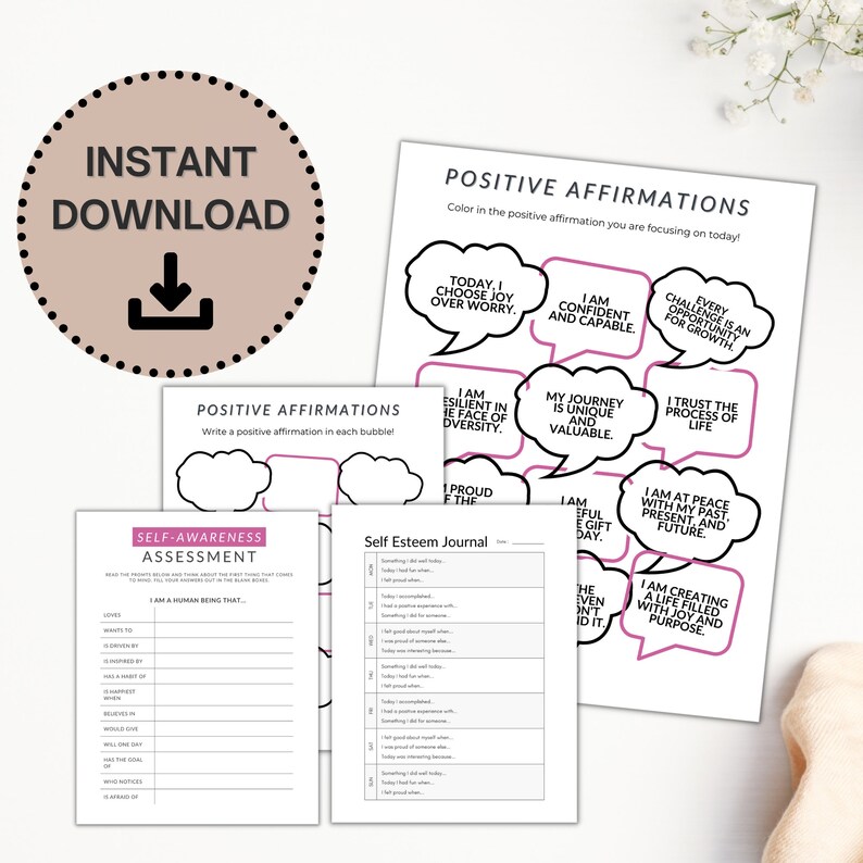 Self Esteem Worksheets, Self Love Planner, Therapy Planner, Self ...