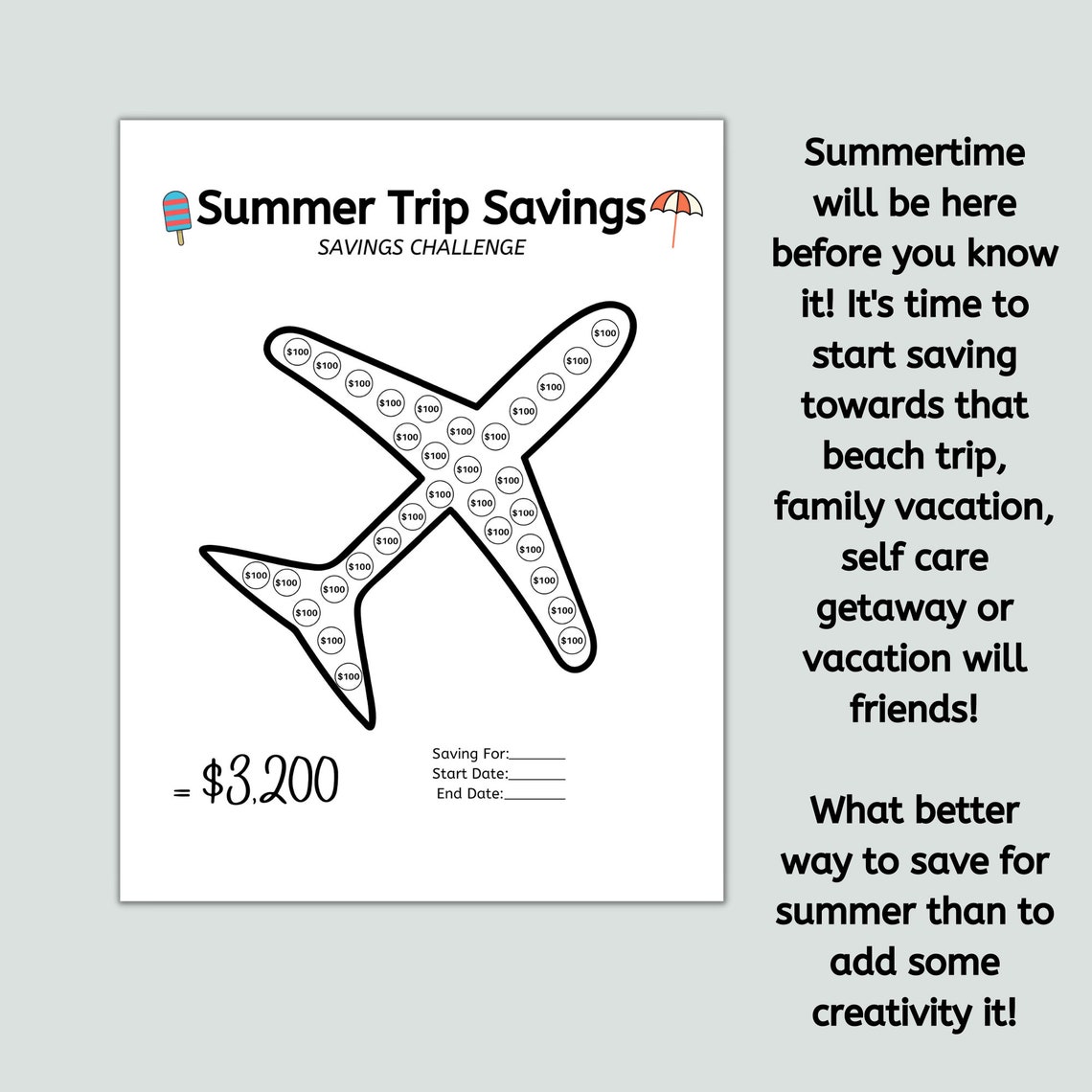 Summer Savings Challenge Printable Savings Tracker Savings | Etsy