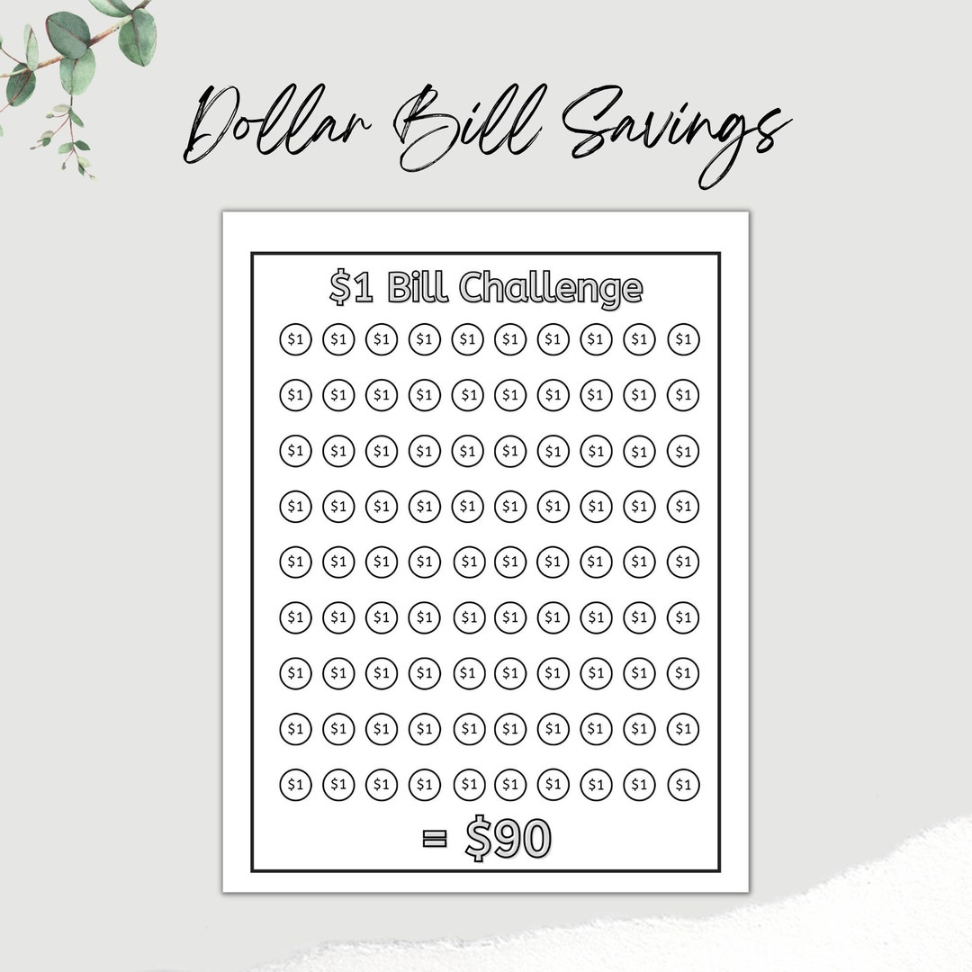 1 Dollar Bill Savings Challenge, Money Saving, Emergency Fund Printable ...