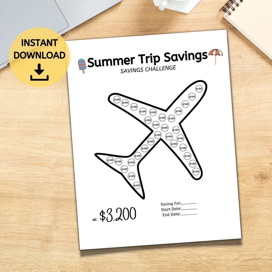 Summer Savings Challenge Printable Savings Tracker Savings | Etsy