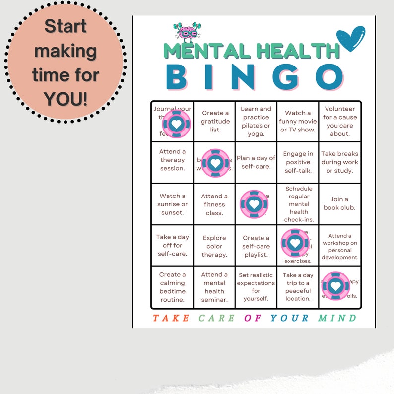 Mental Health Bingo, Self Care Bingo, Therapy Games, Wellbeing Wellness ...