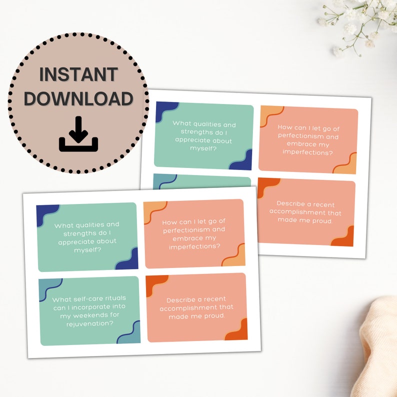 Self Care Activity Cards, Affirmation Cards, Journal Prompt Cards ...