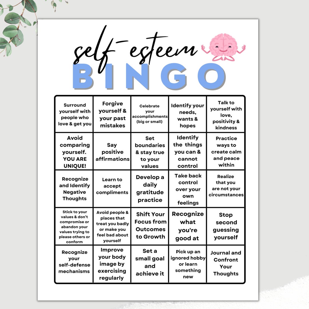 Self-esteem Bingo, Therapist Bingo, Adult Self-esteem, Mental Health ...