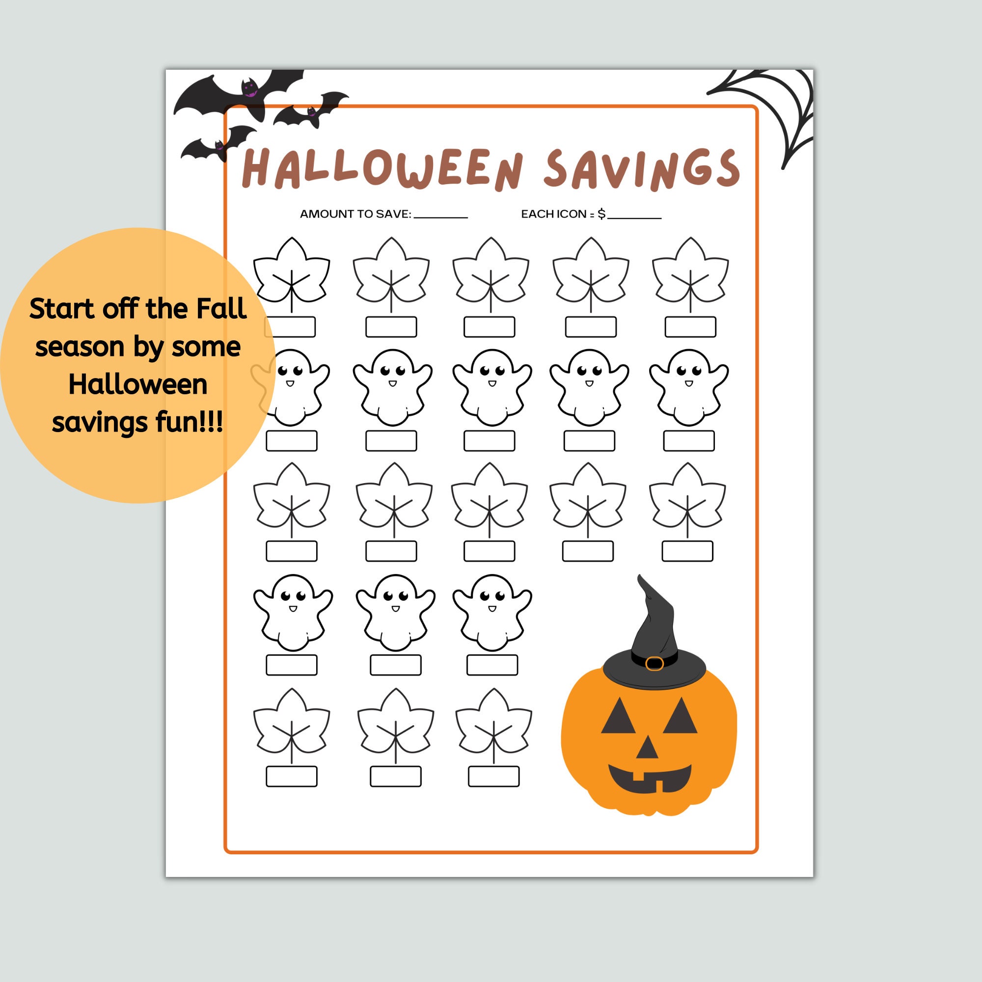 Halloween Savings Tracker Printable, Spooky Savings Challenge, Money ...