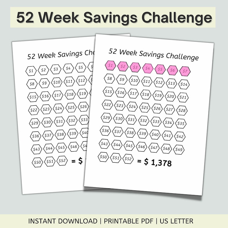 52 Week Savings Challenge Printable 52 Week Tracker Money - Etsy Hong Kong