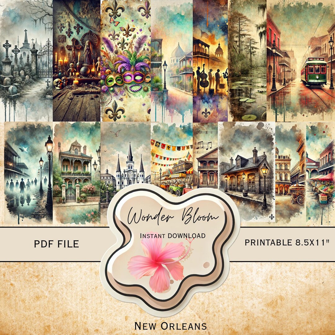 New Orleans Watercolour Vintage Papers Junk Journal Shabby Backing ...