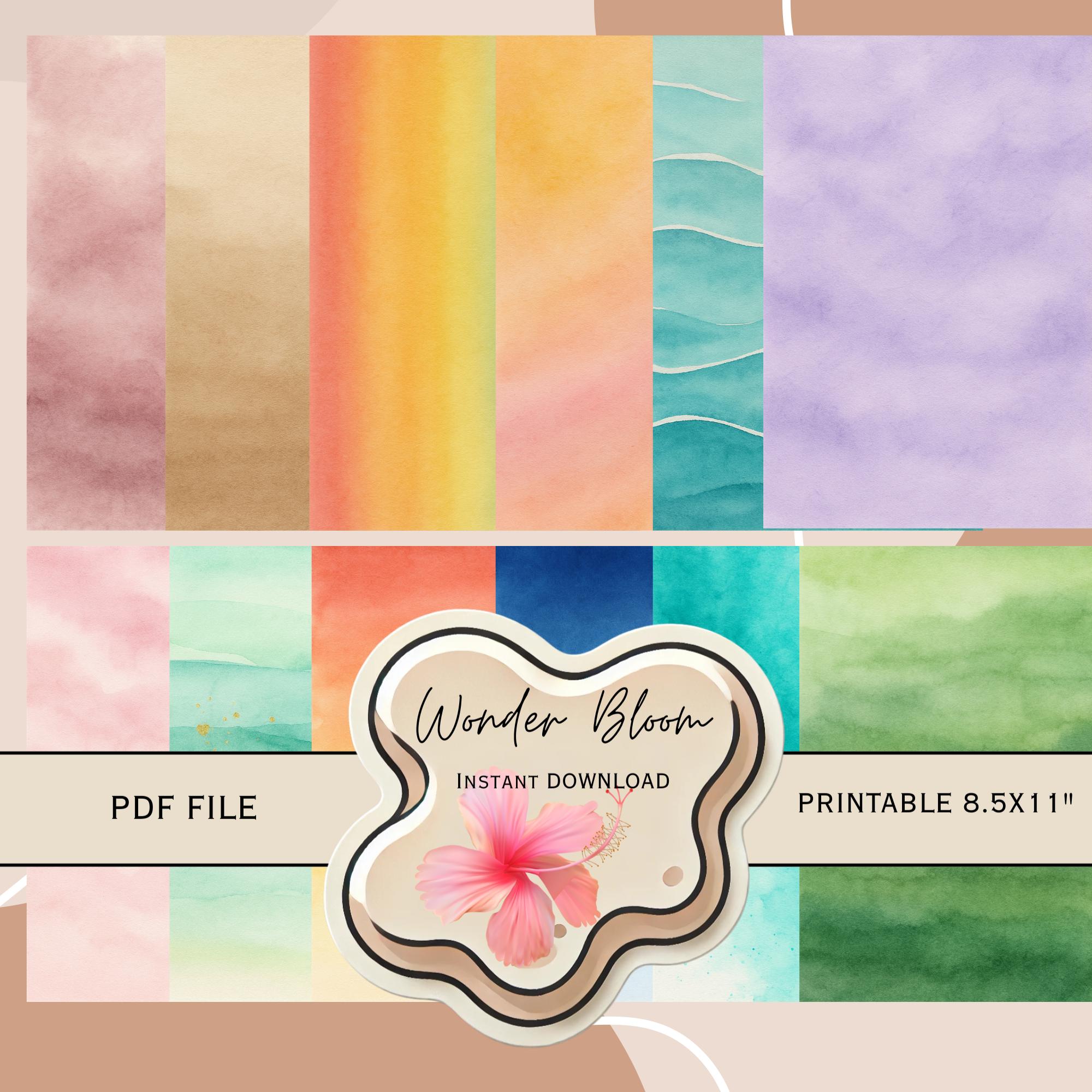 Watercolor Printable Paper Bundle 8.5x11” Ombre, Pastel, Abstract ...