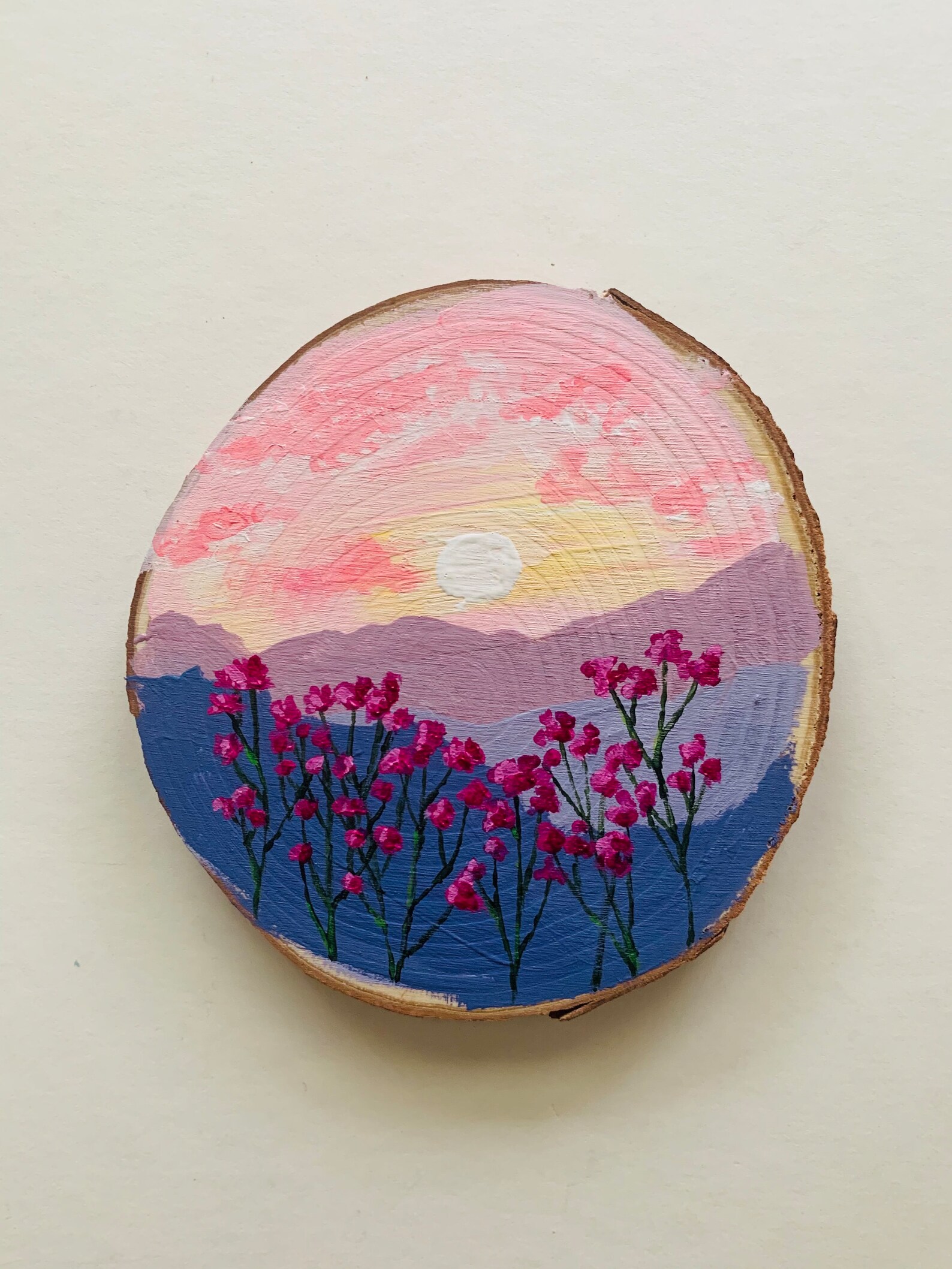 Single Hand Painted Wood Coaster With Flower Scene - Etsy