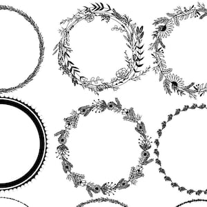 Wreath Clip Art Bundle, SVG Download, Engravable Wreath Drawings ...