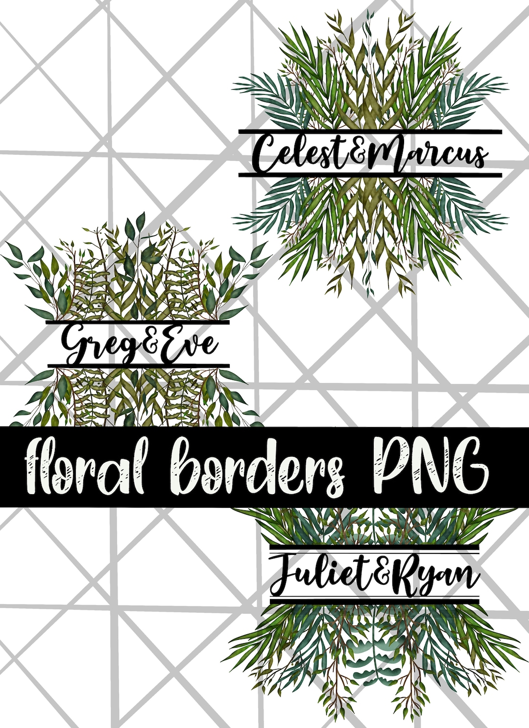 Floral Borders Name Plate, Water Colour PNG, Digital Art, - Etsy