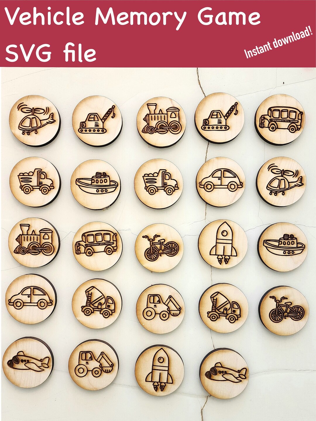Laser Printable Vehicle Memory Game - SVG FILE, Kids Game, Wooden Game ...