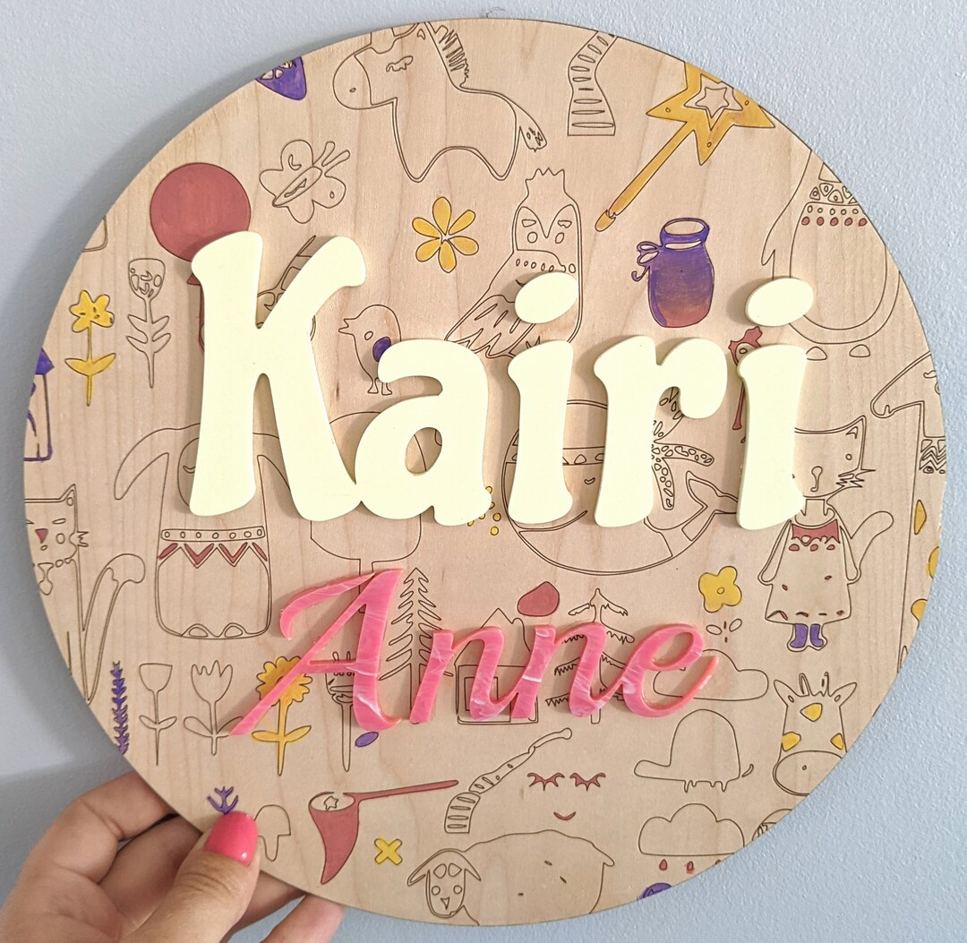Nursery Name Round Sign SVG File for Glowforge With Scandinavian Girls ...