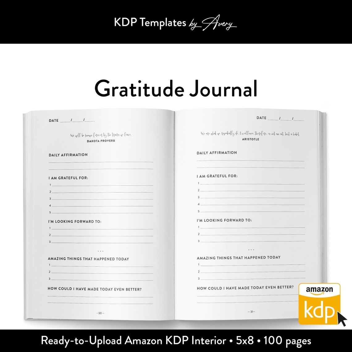 Daily Gratitude Journal Inspirational Quotes Commercial Use KDP ...