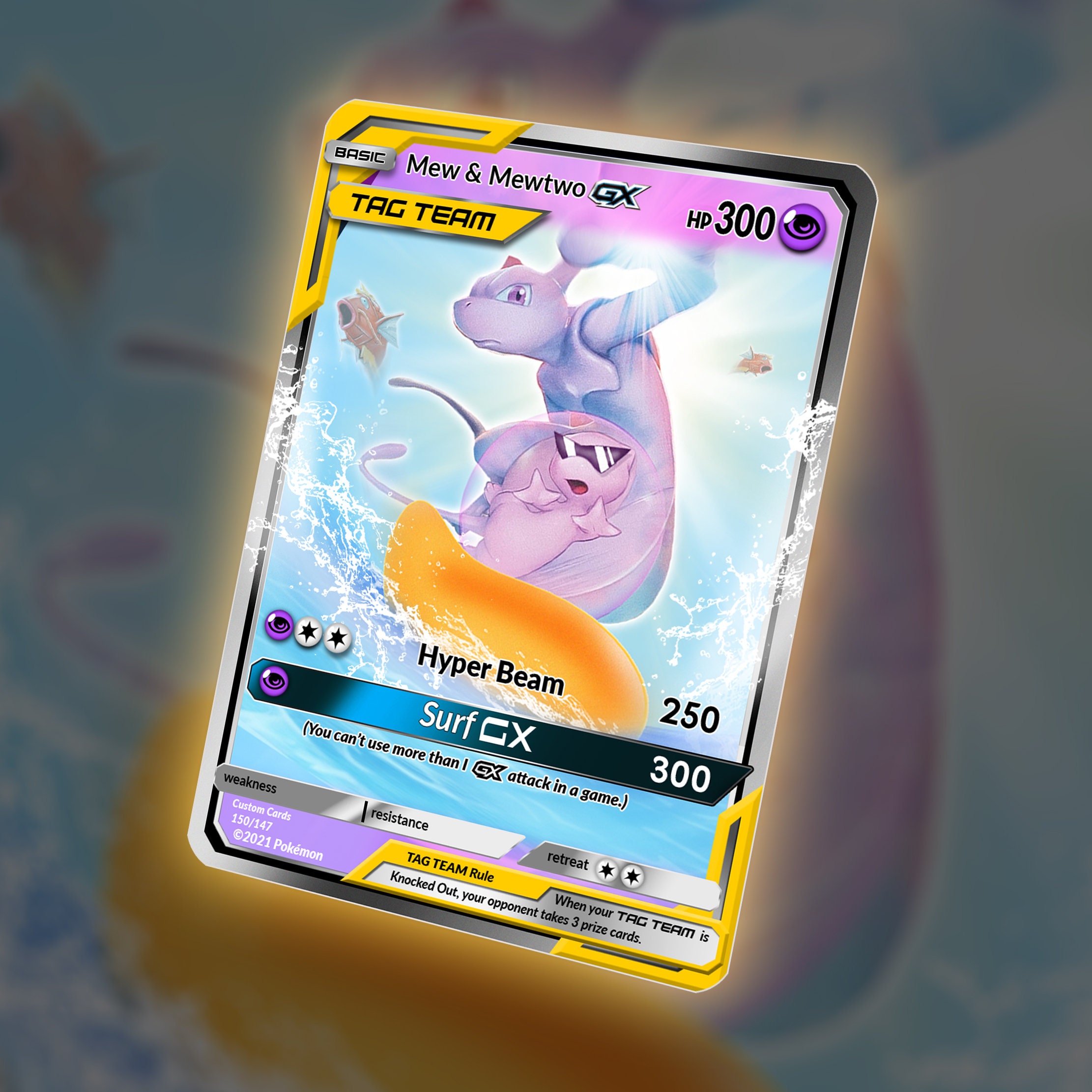 Surfing Mew & Mewtwo Tag Team GX Custom Made - Etsy Finland