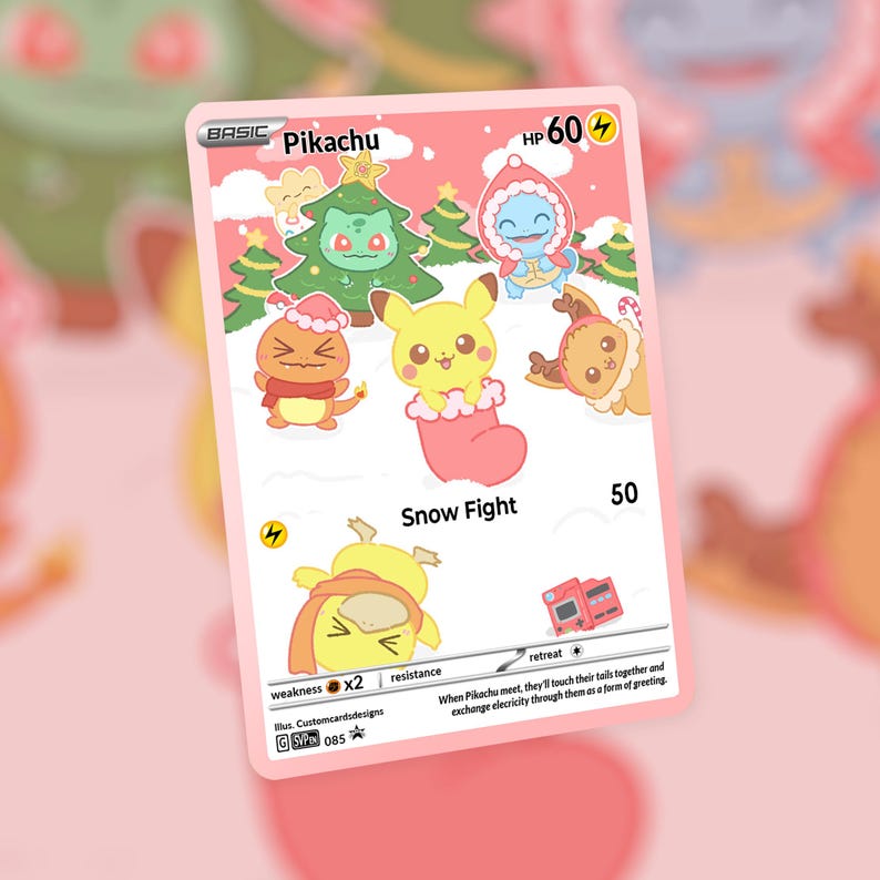 Pika Snow Ball Fight Card! Custom Made! - Etsy