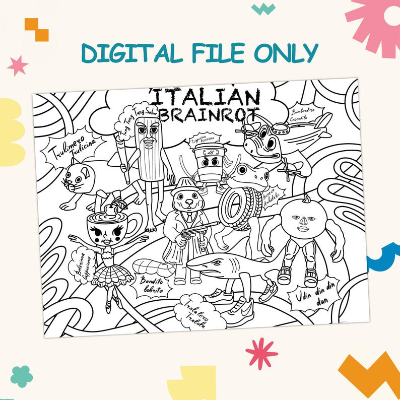 Giant Coloring Sheet Italian Brainrot, Italian Meme Png, Tralalero ...