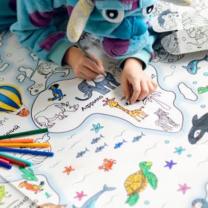 World Map Coloring Pages Wall Art, Giant Color Poster, Personalized Map ...