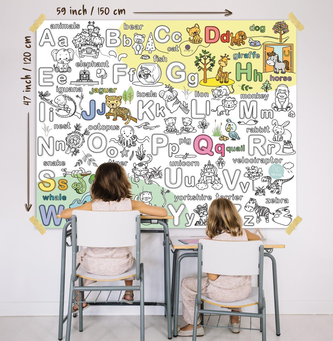 Giant Coloring Pages Woodland Alphabet, Preschool Animal Abc Poster ...