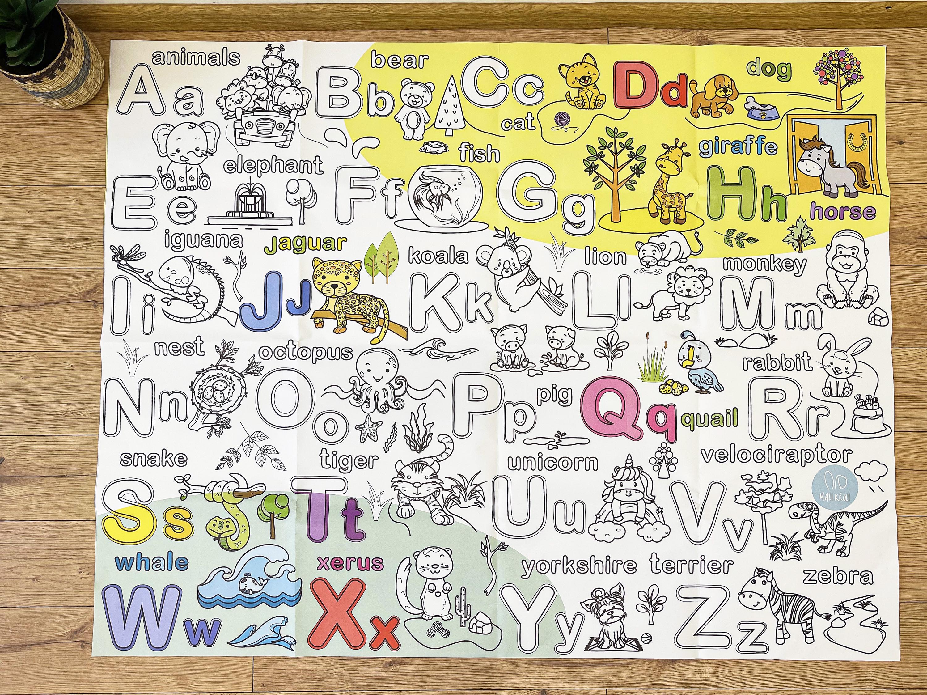 Giant Coloring Pages Woodland Alphabet, Preschool Animal Abc Poster ...