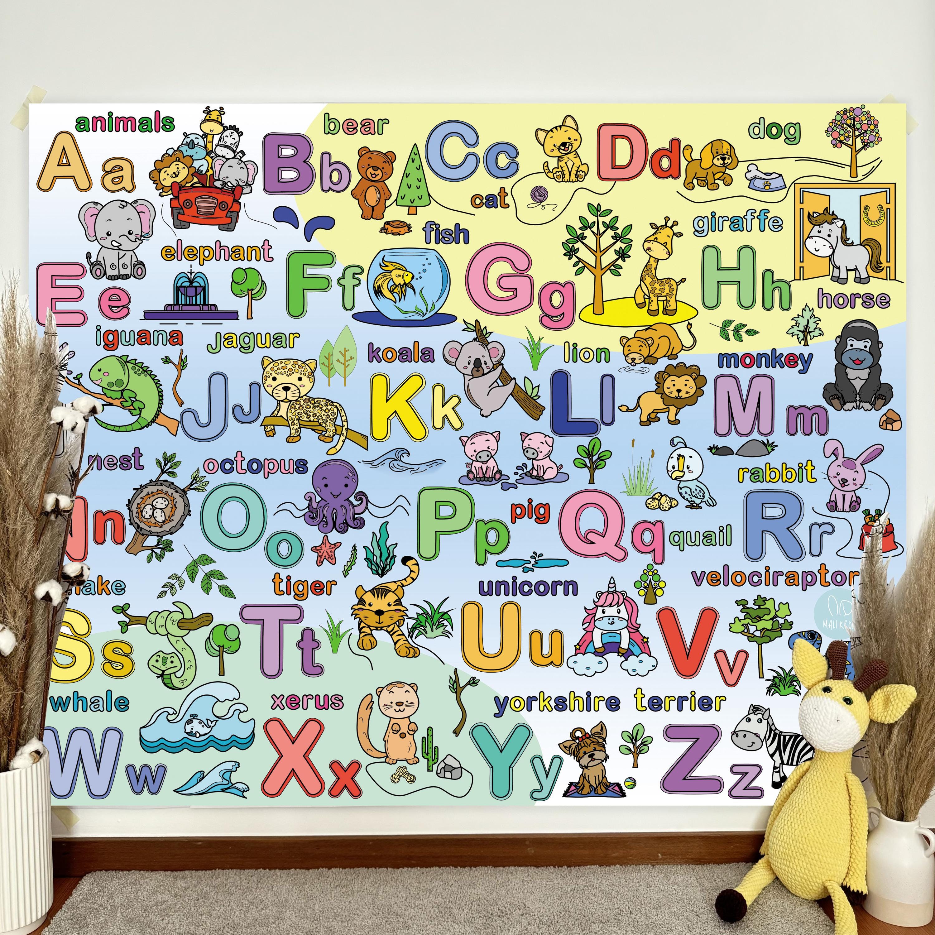 Giant Coloring Pages Woodland Alphabet, Preschool Animal Abc Poster ...
