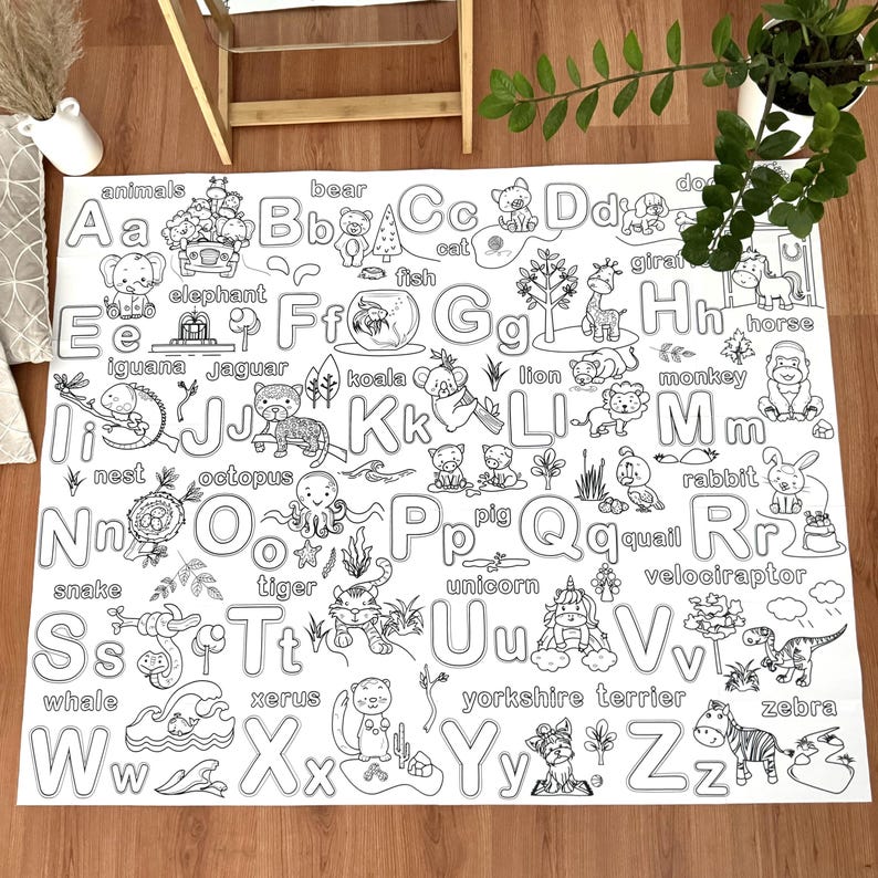 Giant Coloring Pages Woodland Alphabet, Preschool Animal Abc Poster ...