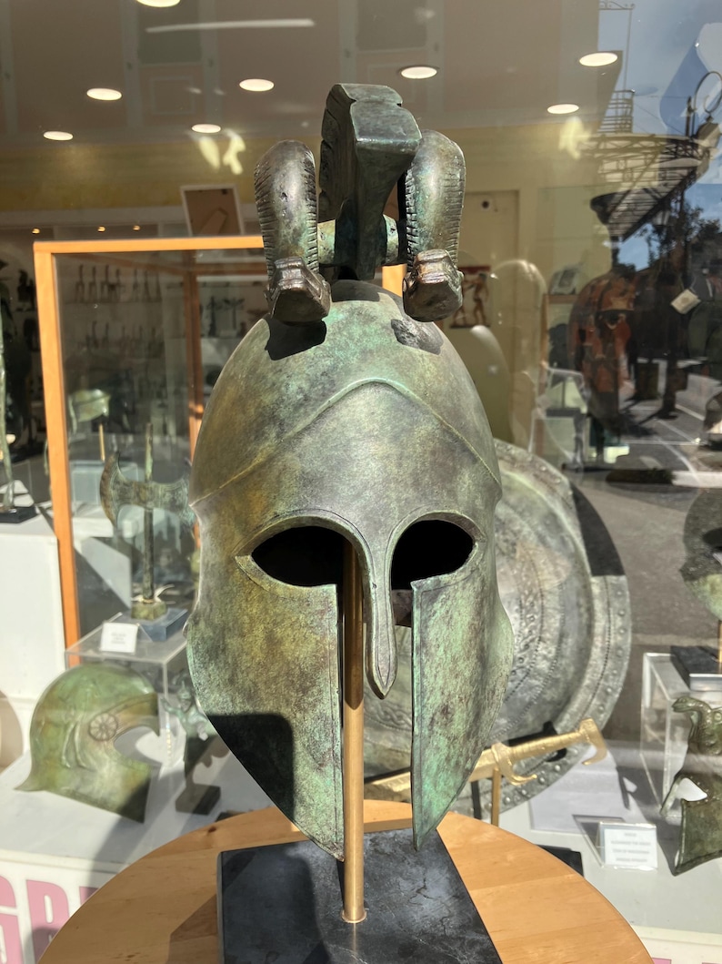 Spartan Bronze Life Size Helmet With Two Snakes on Granite Base Hand ...
