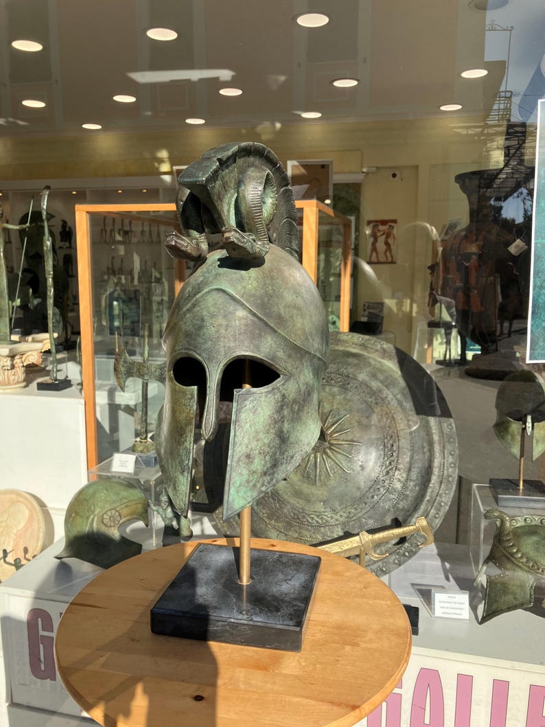 Spartan Bronze Life Size Helmet With Two Snakes on Granite Base Hand ...