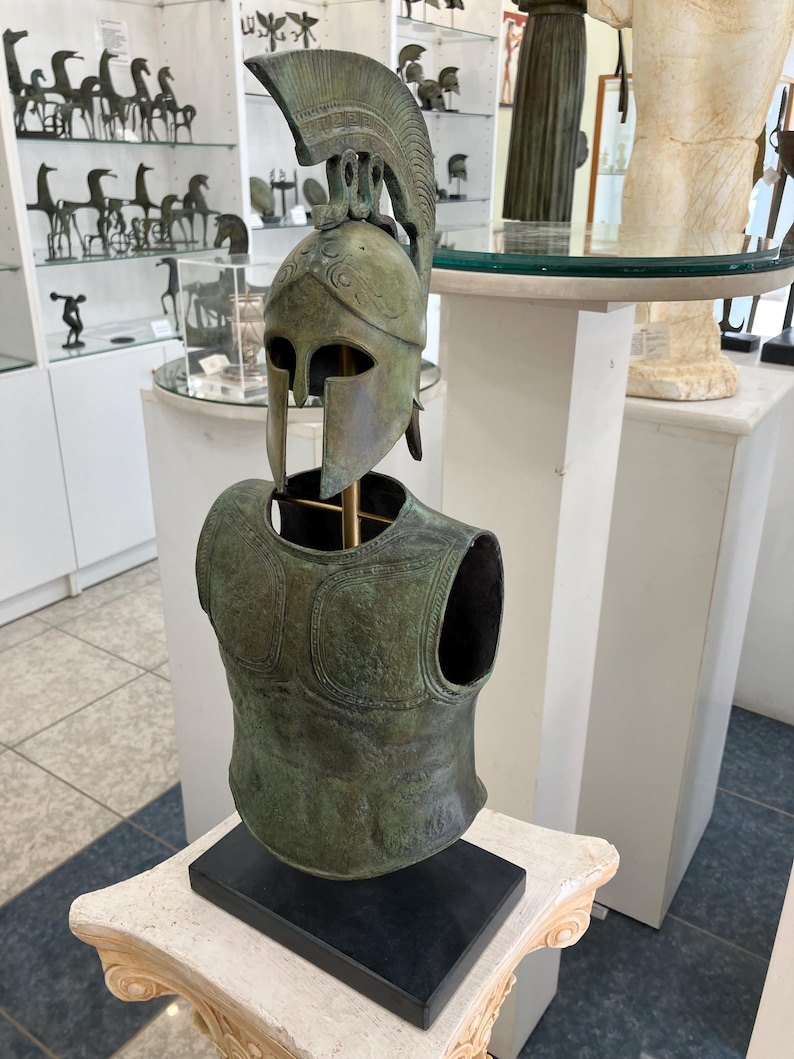 Bronze Greek Hoplite Helmet & Chest Plate Sculpture on Marble Base - Etsy